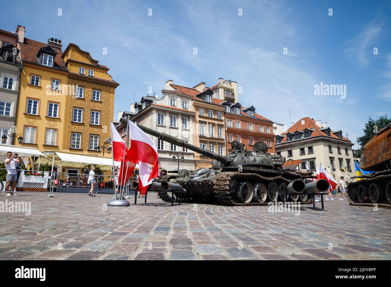 Warsaw, Poland. 27th June, 2022. A damaged Russian tank T-72-B is ...
