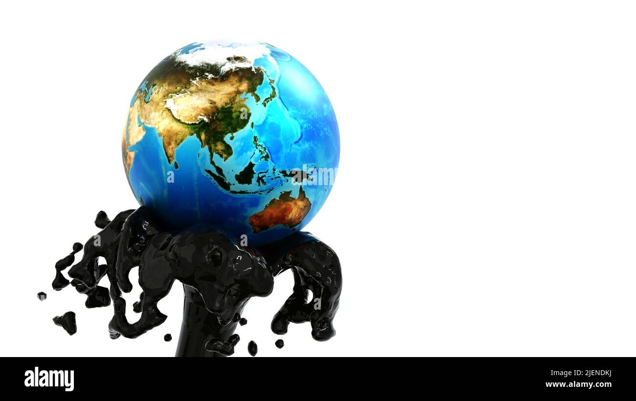 Earth globe on crude oil stream, oil market business, petroleum oil ...