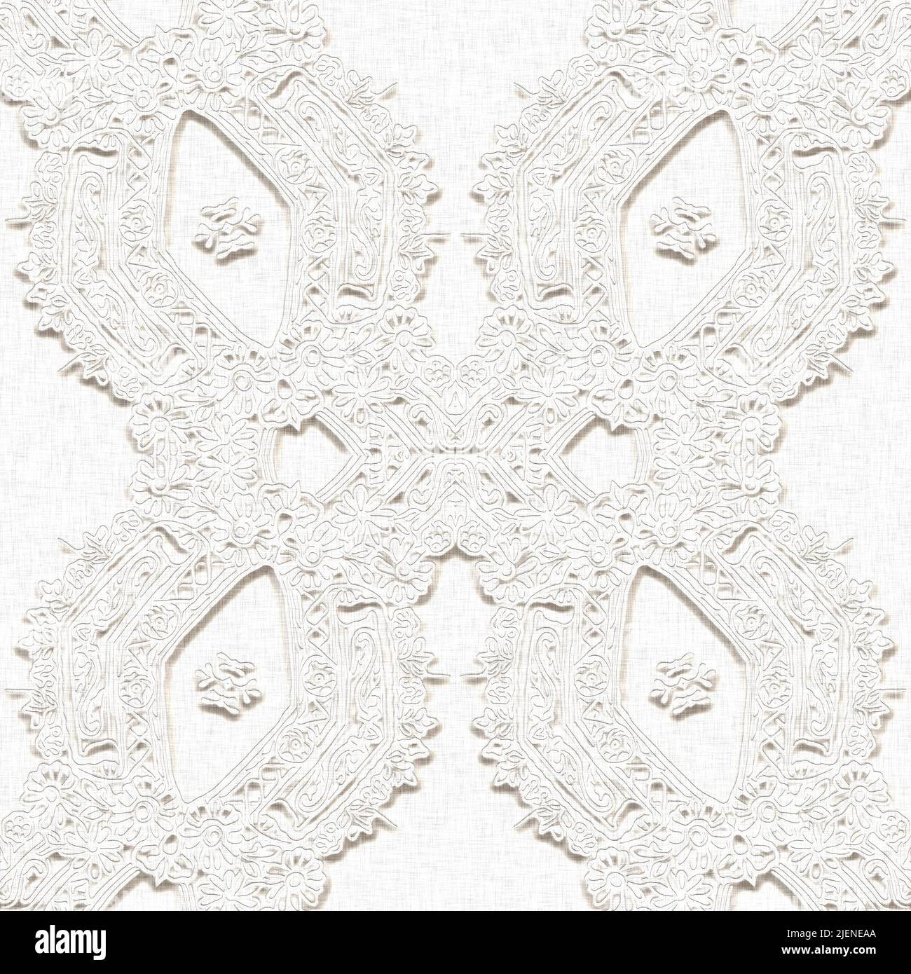 White on White linen lace effect background. Minimal stylish wedding invitation with subtle 3d ...