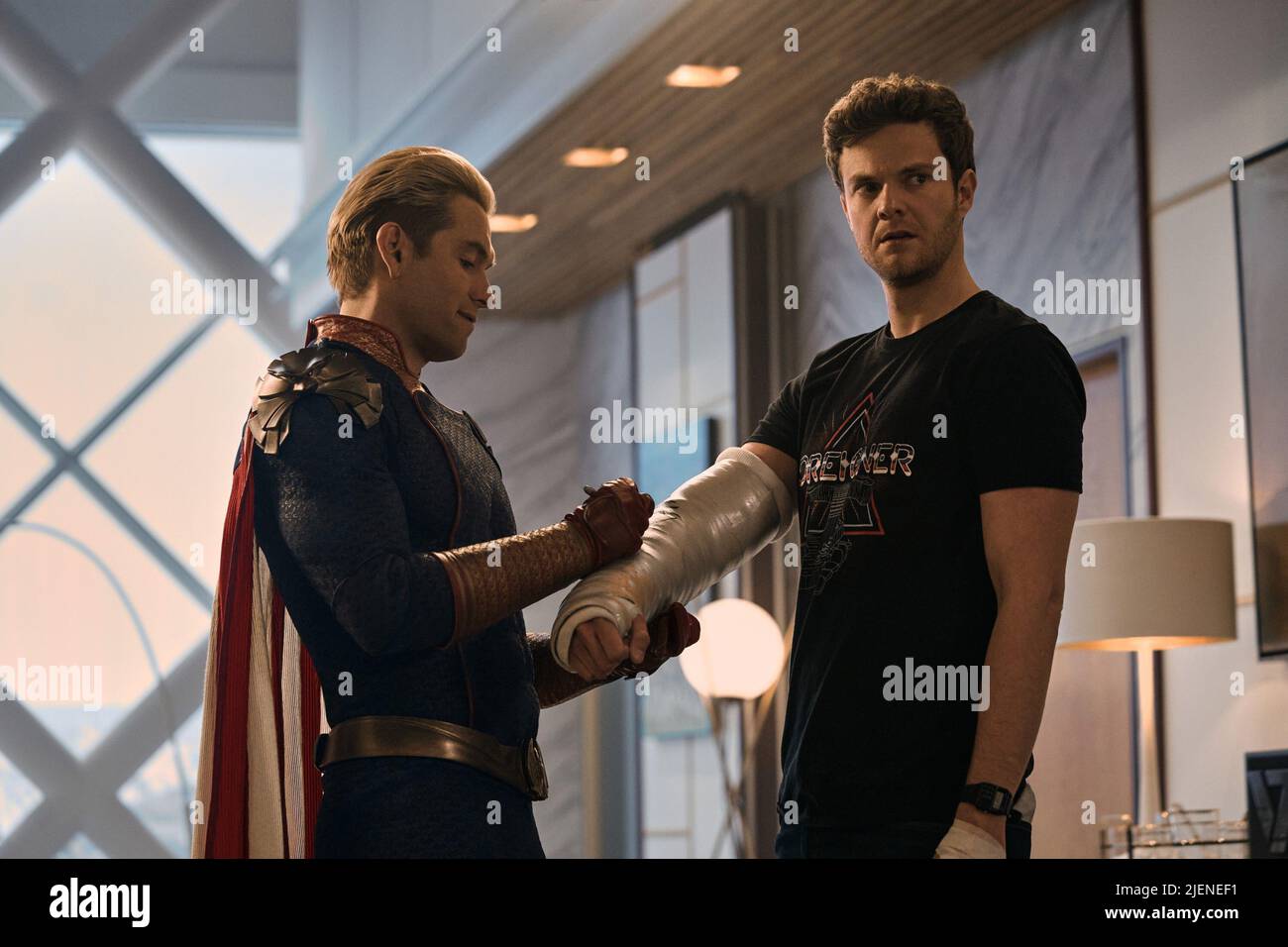 THE BOYS, from left: Antony Starr, Jack Quaid, Glorious Five Year Plan ...