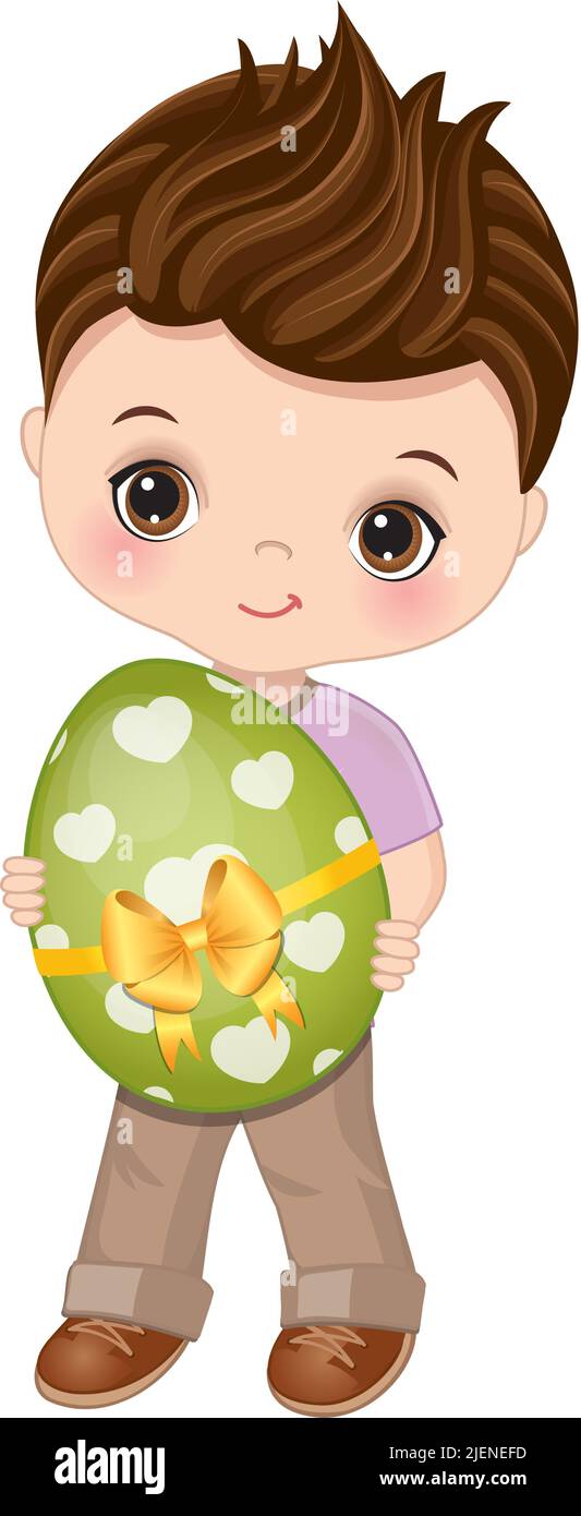 Cute Little Boy Holding Easter Egg. Vector Easter Boy Stock Vector ...