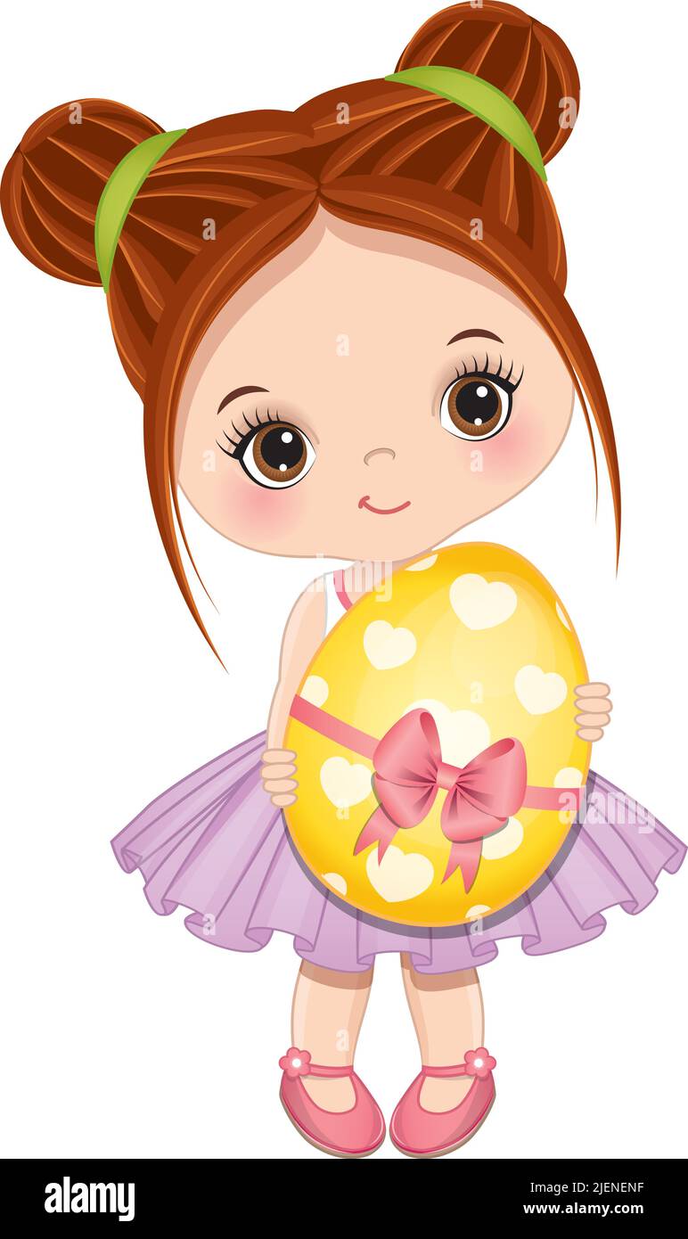 Cute Little Girl Holding Easter Egg. Vector Easter Girl Stock Vector ...