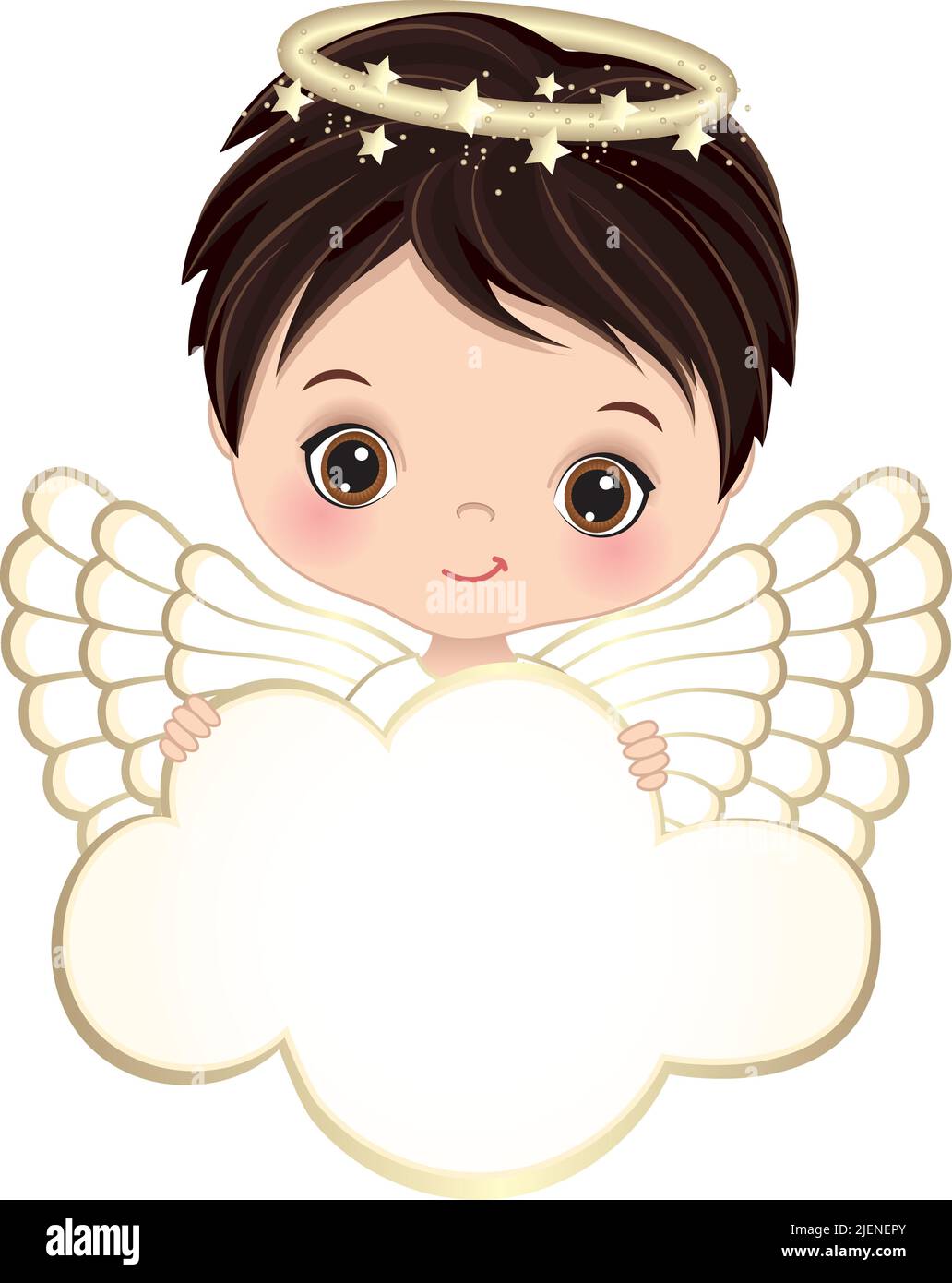 Nativity Cute Angel Holding Blank Cloud to Customize Your Text. Vector ...