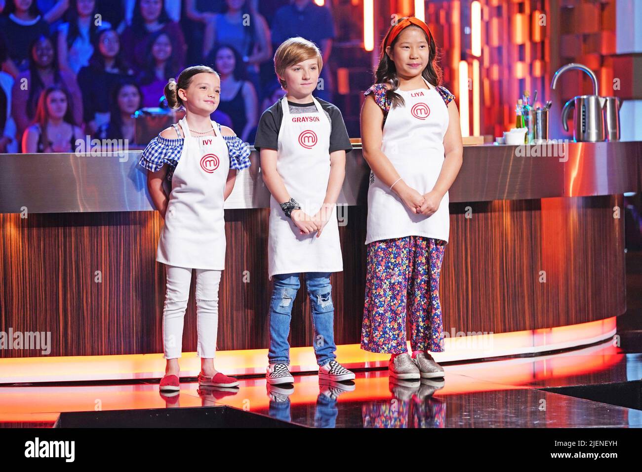 MASTERCHEF JUNIOR, from left: Ivy Childs, Grayson Price, Liya Chu ...