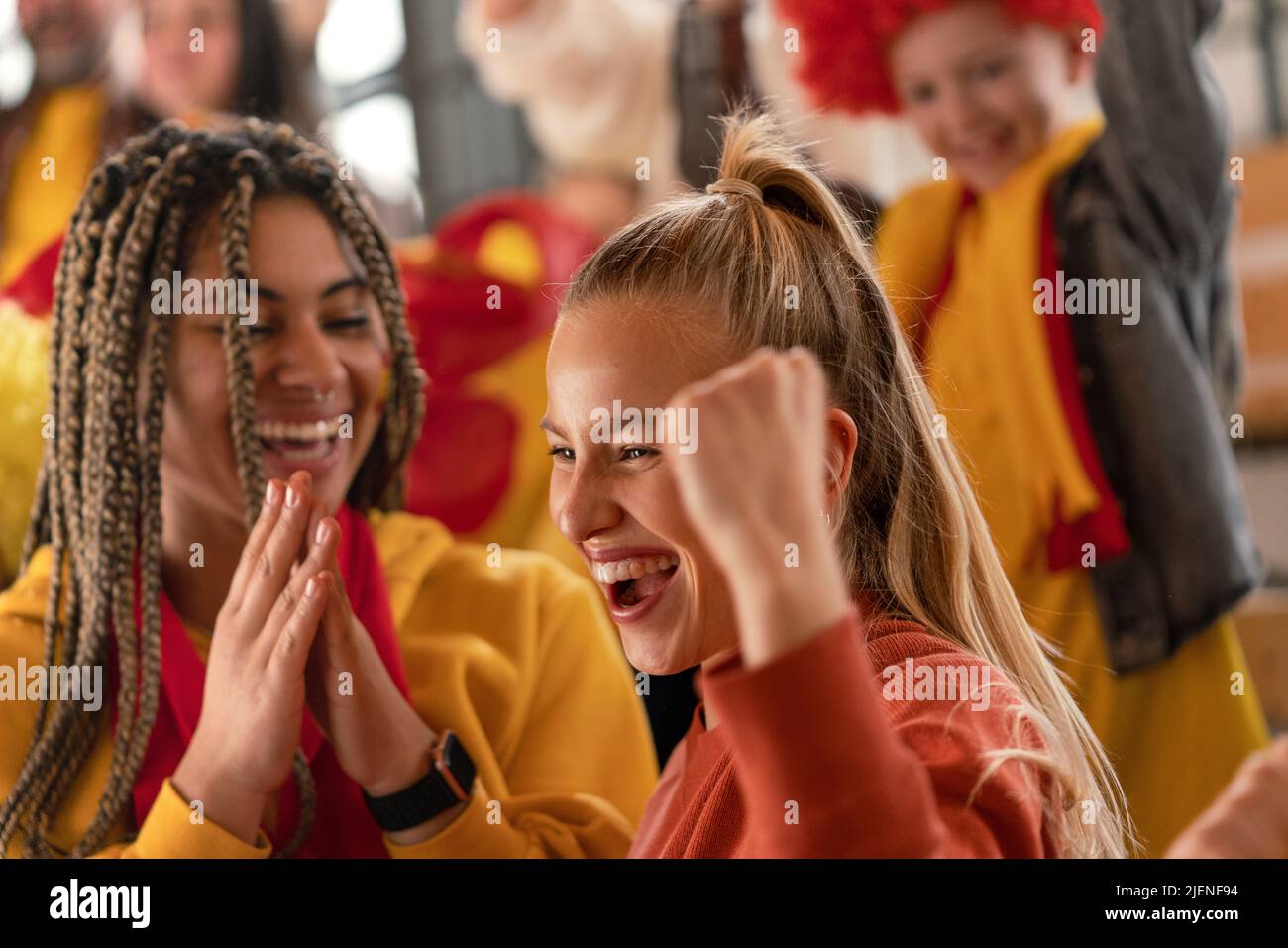 Spanish football fans celebrating their team's victory at stadium Stock ...