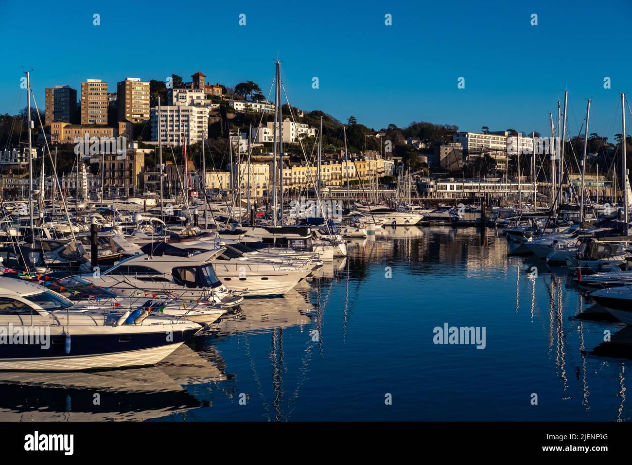 Torquay Marina, Devon, England on a sunny day. Yachts, sailboats and ...