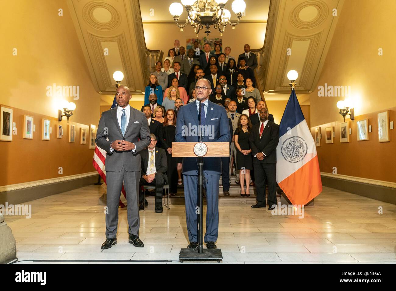Chancellor David Banks speaks during joined introduction of new public ...