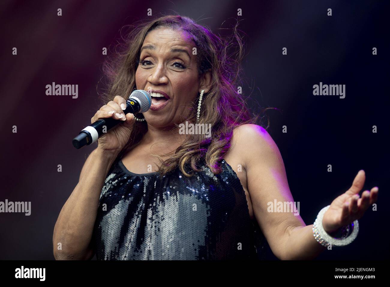 LONDON, ENGLAND: Artists perform on stage at the Mighty Hoopla Festival ...