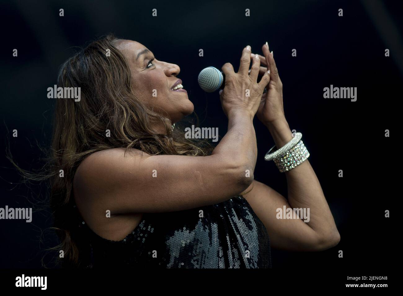 LONDON, ENGLAND: Artists perform on stage at the Mighty Hoopla Festival ...