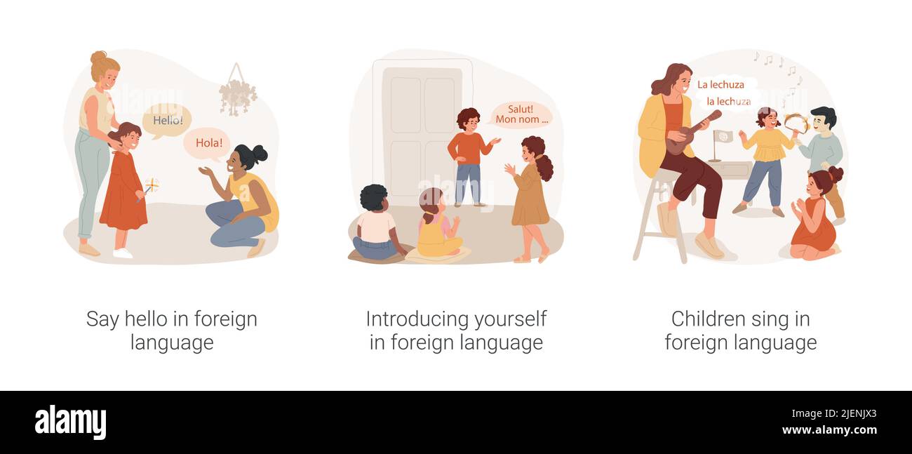 Bilingual immersion program in daycare isolated cartoon vector ...