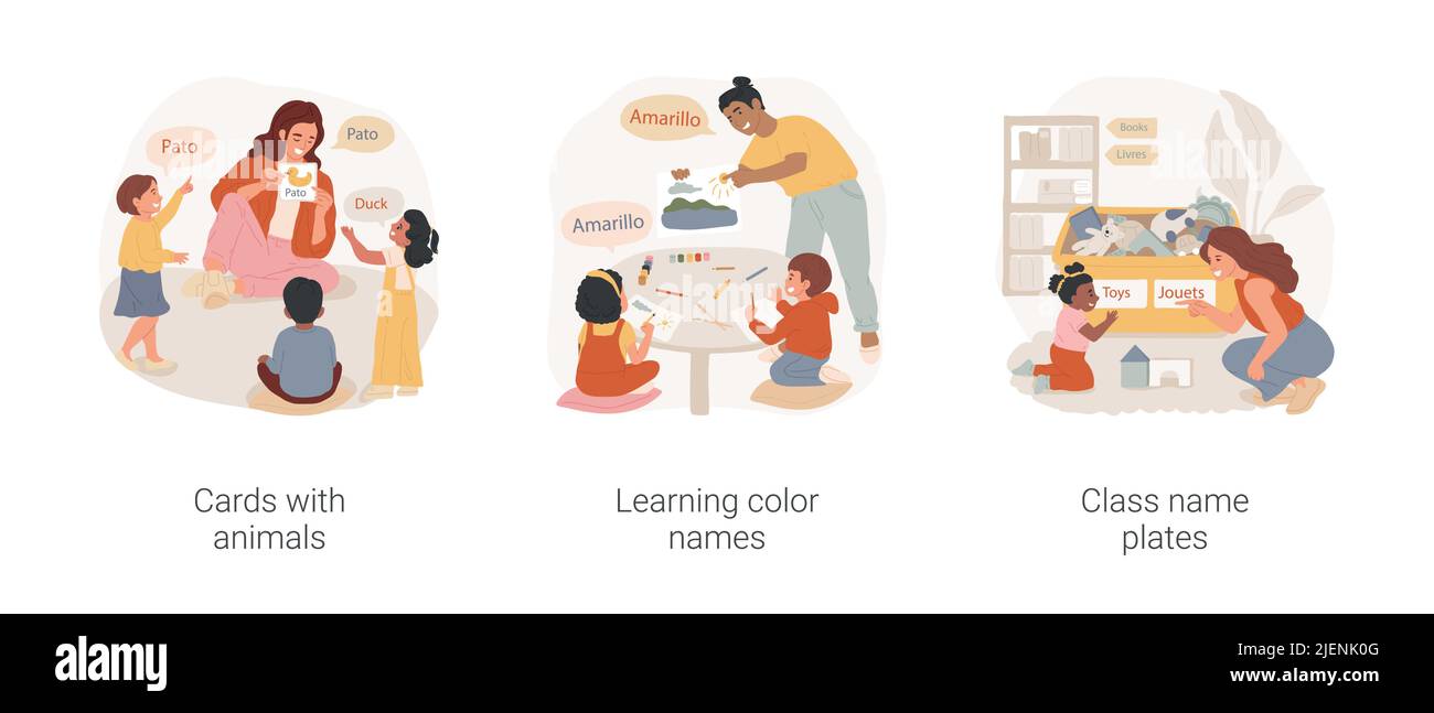 Foreign language study in kindergarten isolated cartoon vector ...