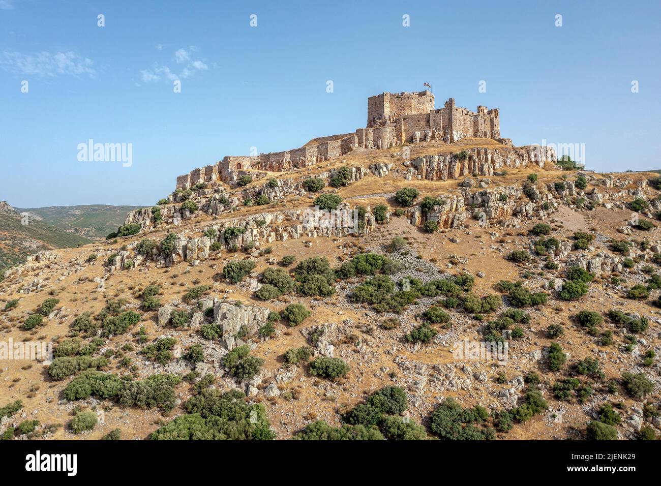 The hilltop castle fortress and former convent of Calatrava La Nueva ...