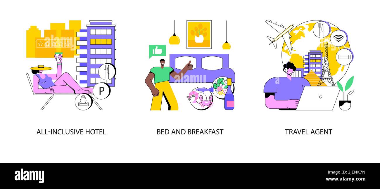 Hospitality resort abstract concept vector illustration set. All ...