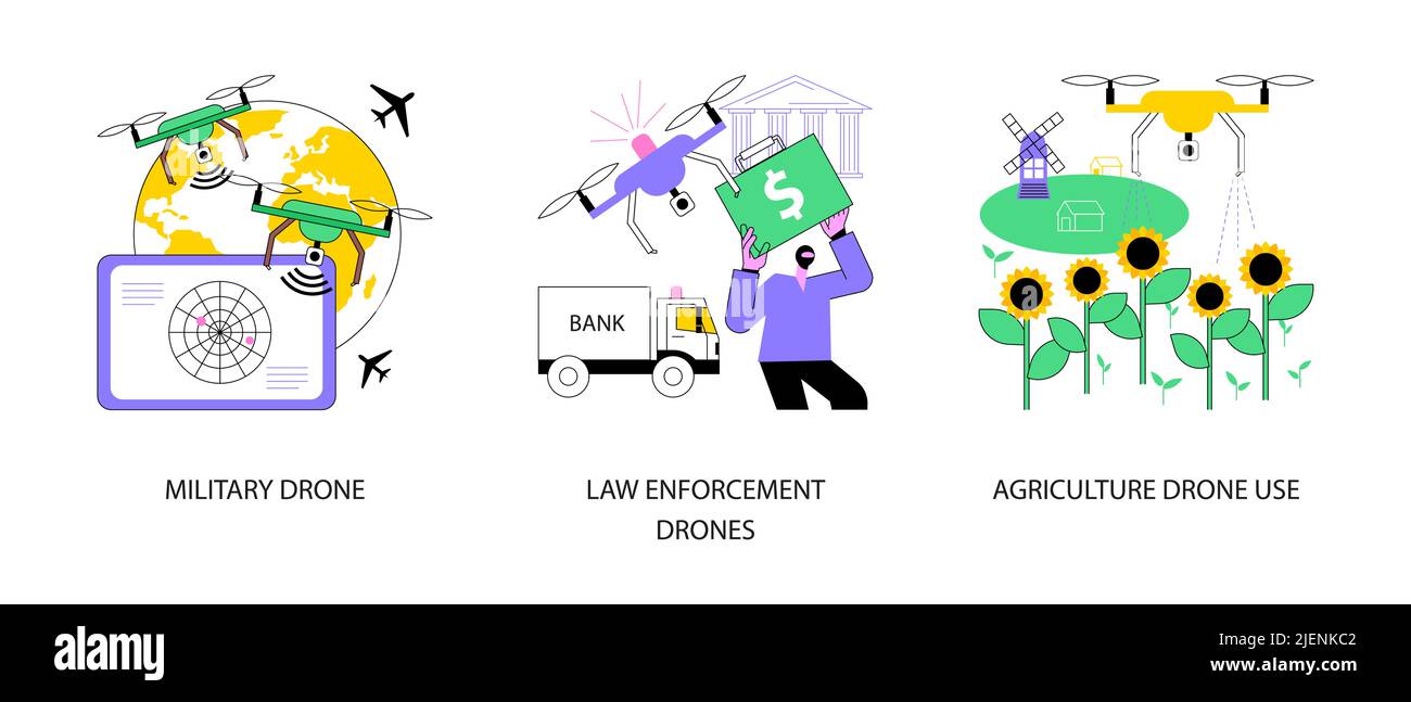 Aircraft technology abstract concept vector illustration set. Military ...