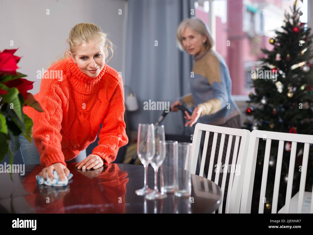 Adult daughter and her mature mother clean the flat Stock Photo - Alamy