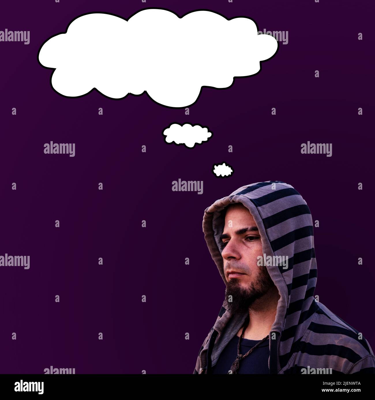 Middle-aged Caucasian man with a bored expression and clouds that ...