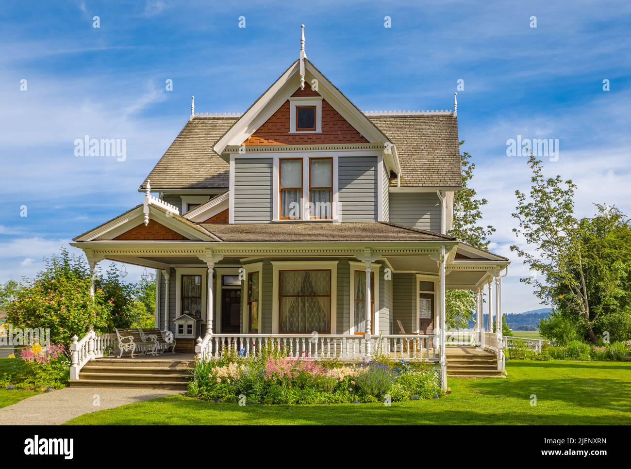 Beautiful traditional rural house in countryside. Garden design with a ...