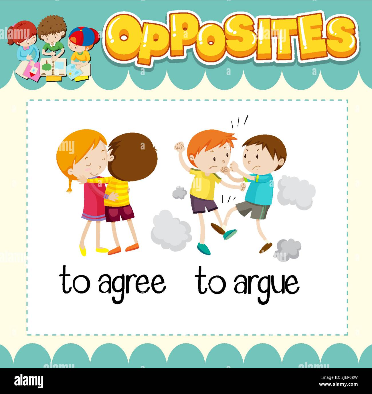 Education word card of English opposites word illustration Stock Vector ...