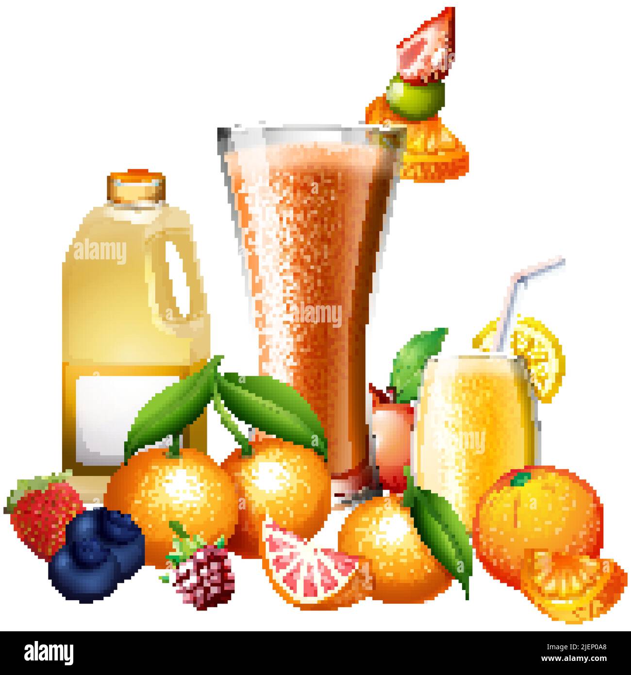 Mixed fruits juice and citrus fruits illustration Stock Vector Image ...