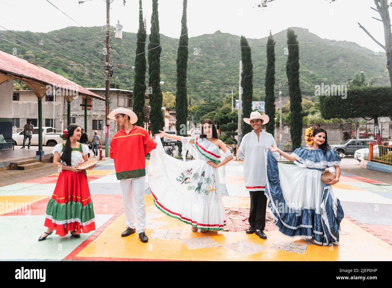 Young people in traditional Nicaraguan costume performing a traditional ...