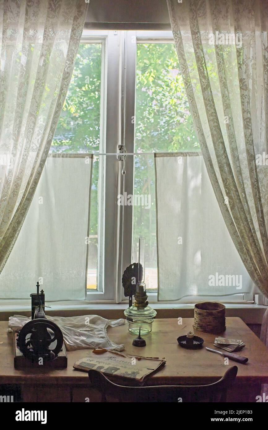 Window scene at Amuri Museum of historic Housing in Tampere Finland ...