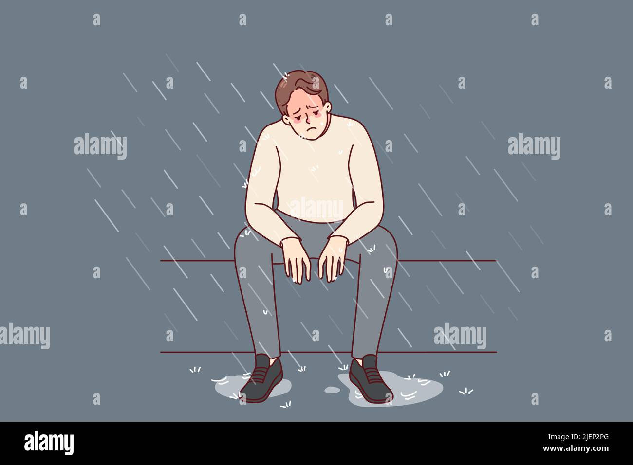 Sad Lonely Guy In Rain