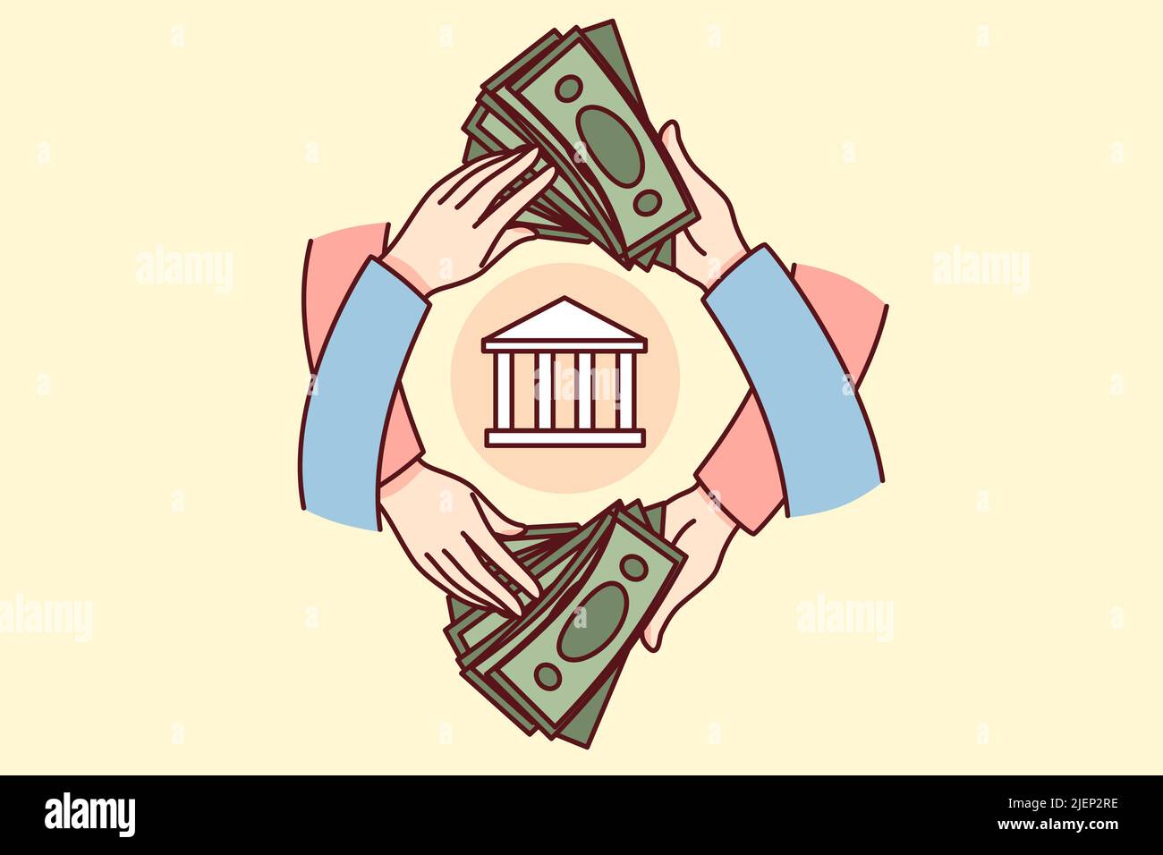 People holding dollar banknotes making financial operations through ...