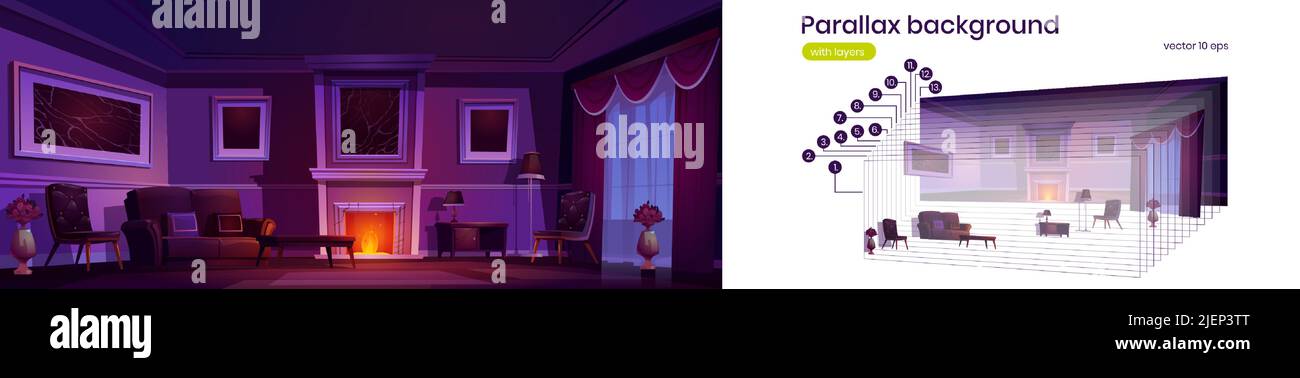 Parallax background for game with Luxury old living room interior with ...