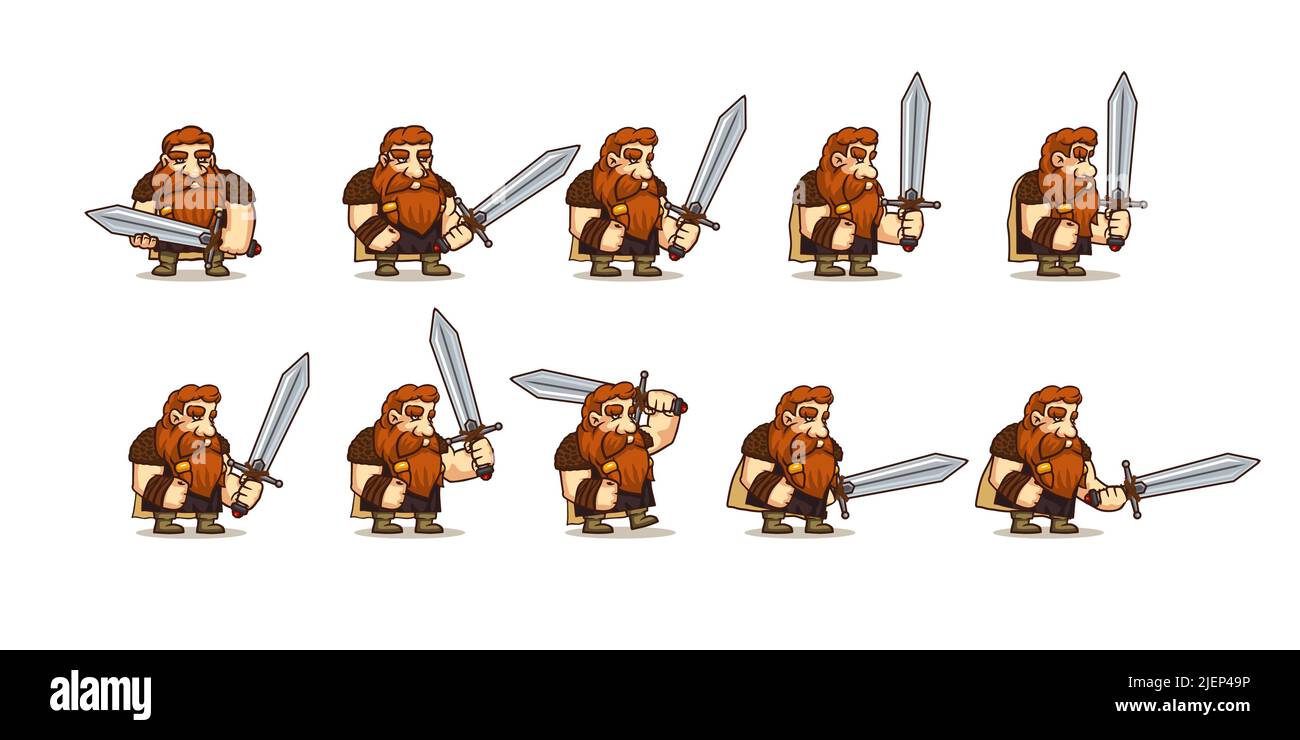 Game icons set character viking walk cycle sequence. Vector cartoon ...