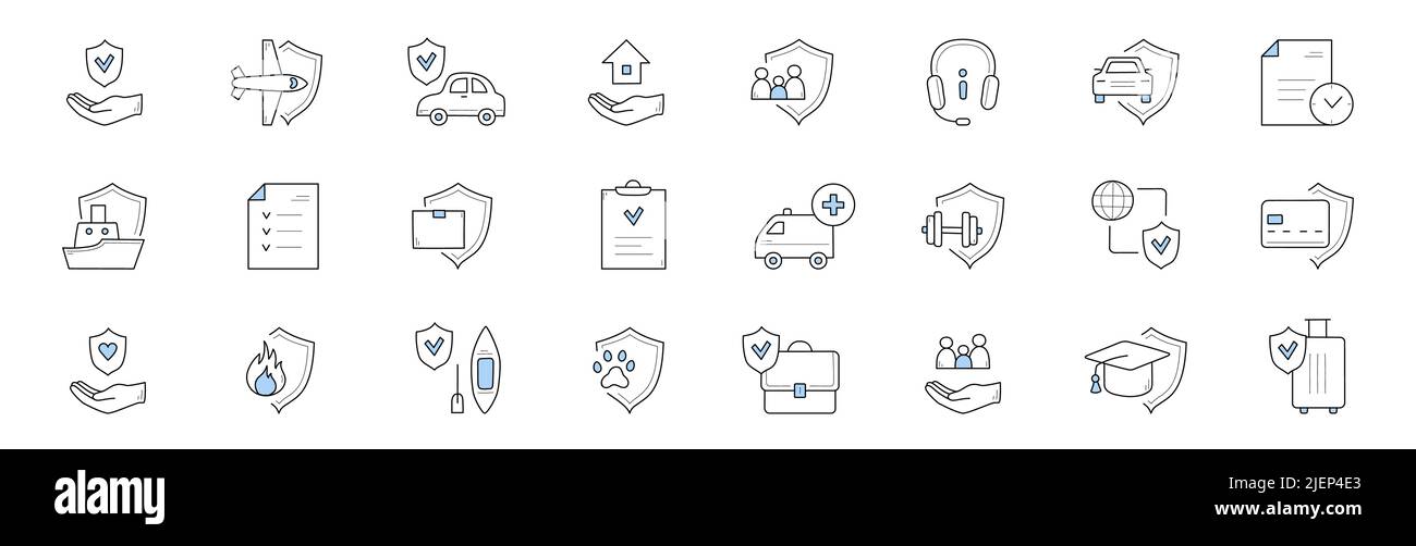 Insurance service doodle icons. Vector signs health, life and property ...