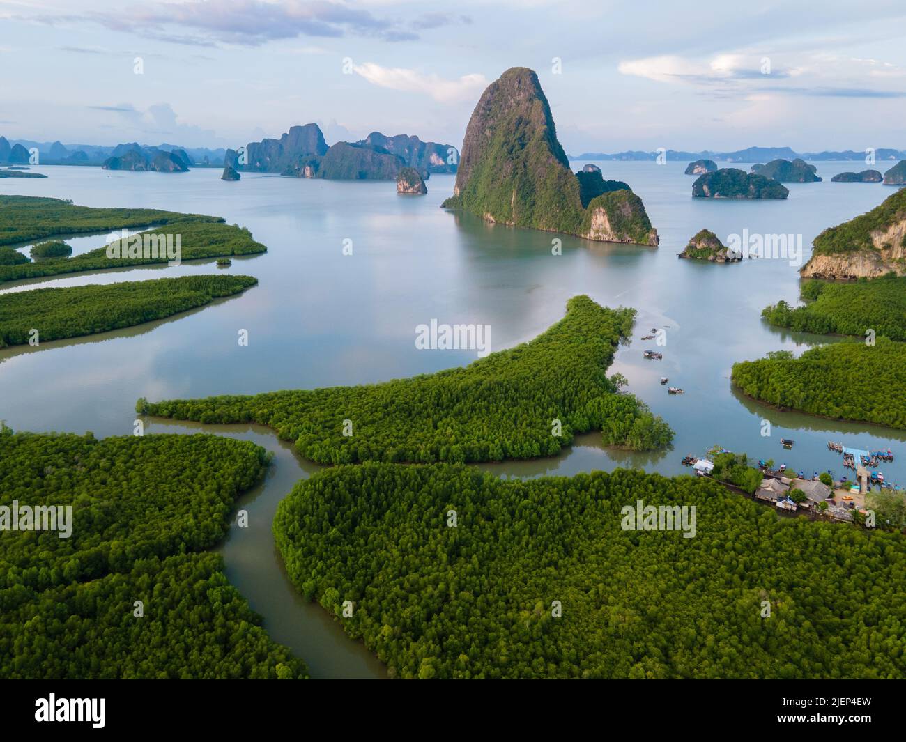 panorama view of Sametnangshe, view of mountains in Phangnga bay with ...