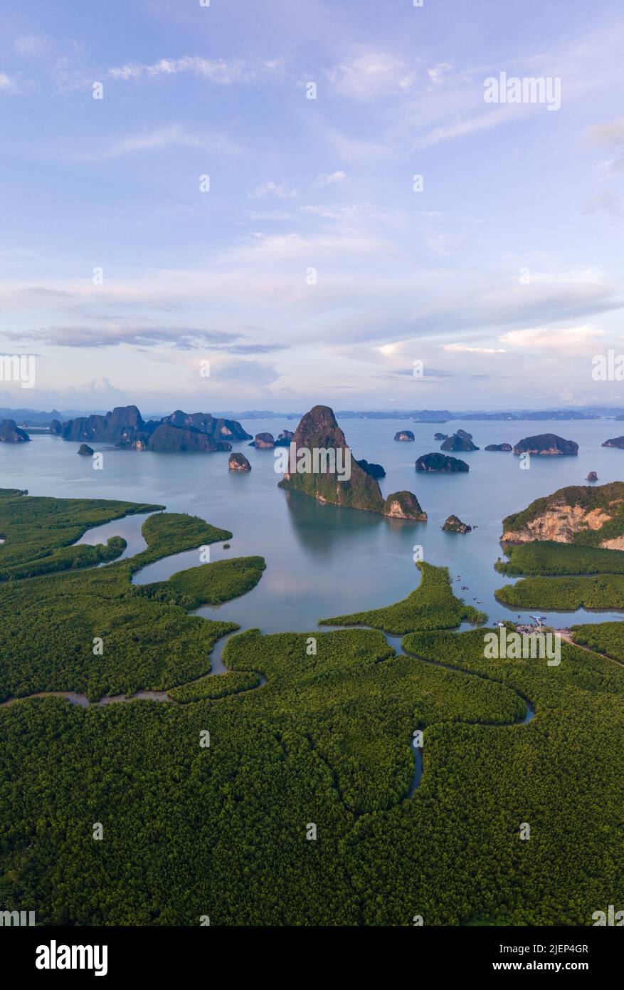 panorama view of Sametnangshe, view of mountains in Phangnga bay with ...