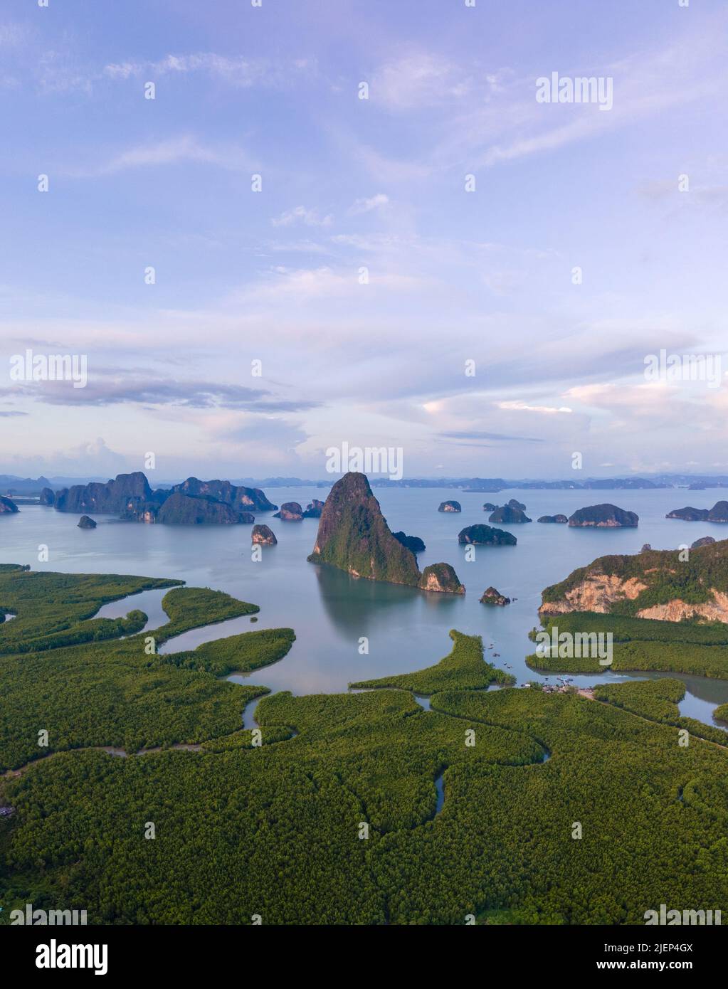 panorama view of Sametnangshe, view of mountains in Phangnga bay with ...