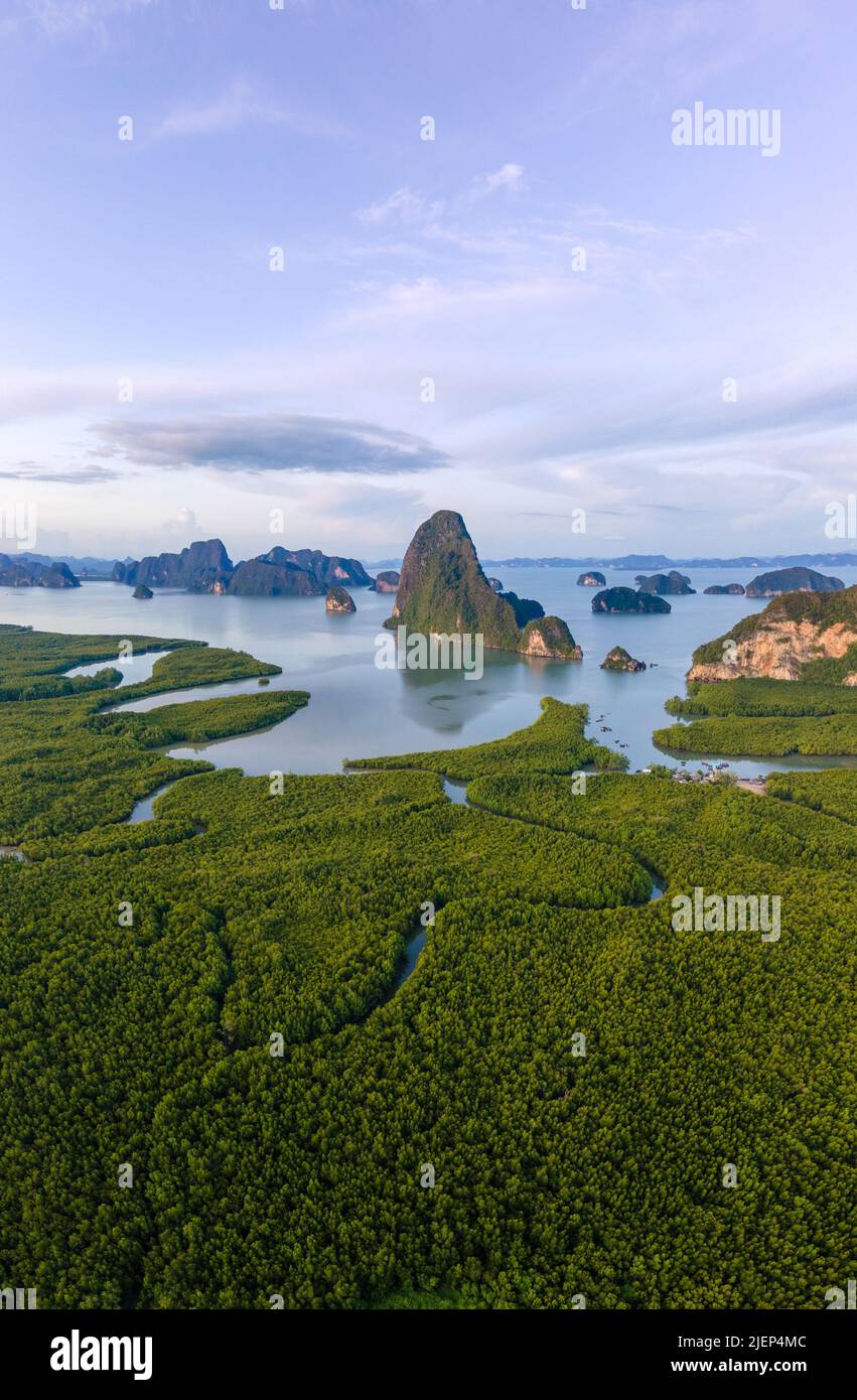 panorama view of Sametnangshe, view of mountains in Phangnga bay with ...