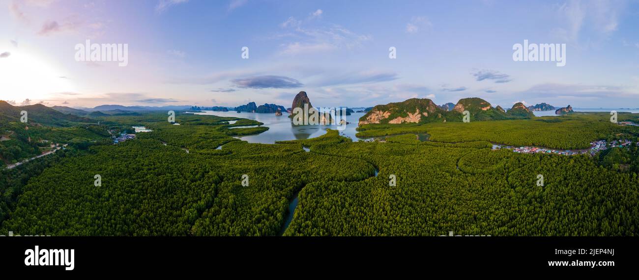 panorama view of Sametnangshe, view of mountains in Phangnga bay with ...