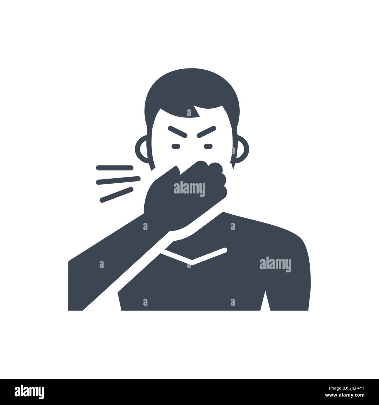 Cough related vector glyph icon. Man coughs in palm hand. Isolated on ...