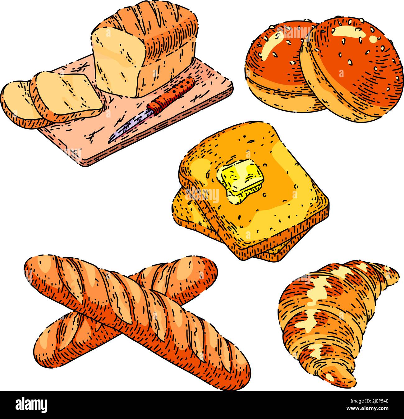 bread bakery food set sketch hand drawn vector Stock Vector Image & Art ...