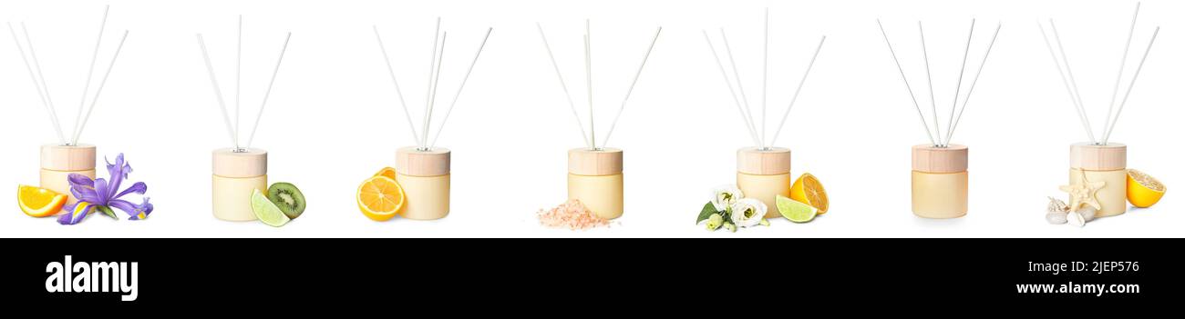 Set of different reed diffusers isolated on white Stock Photo - Alamy