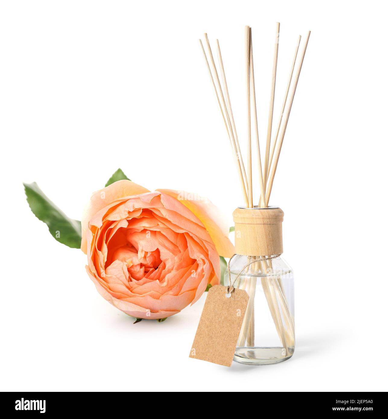 Reed diffuser and flower on white background Stock Photo - Alamy