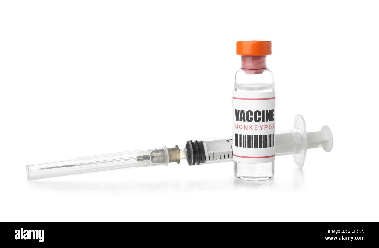 Monkeypox vaccine with syringe on white background Stock Photo - Alamy