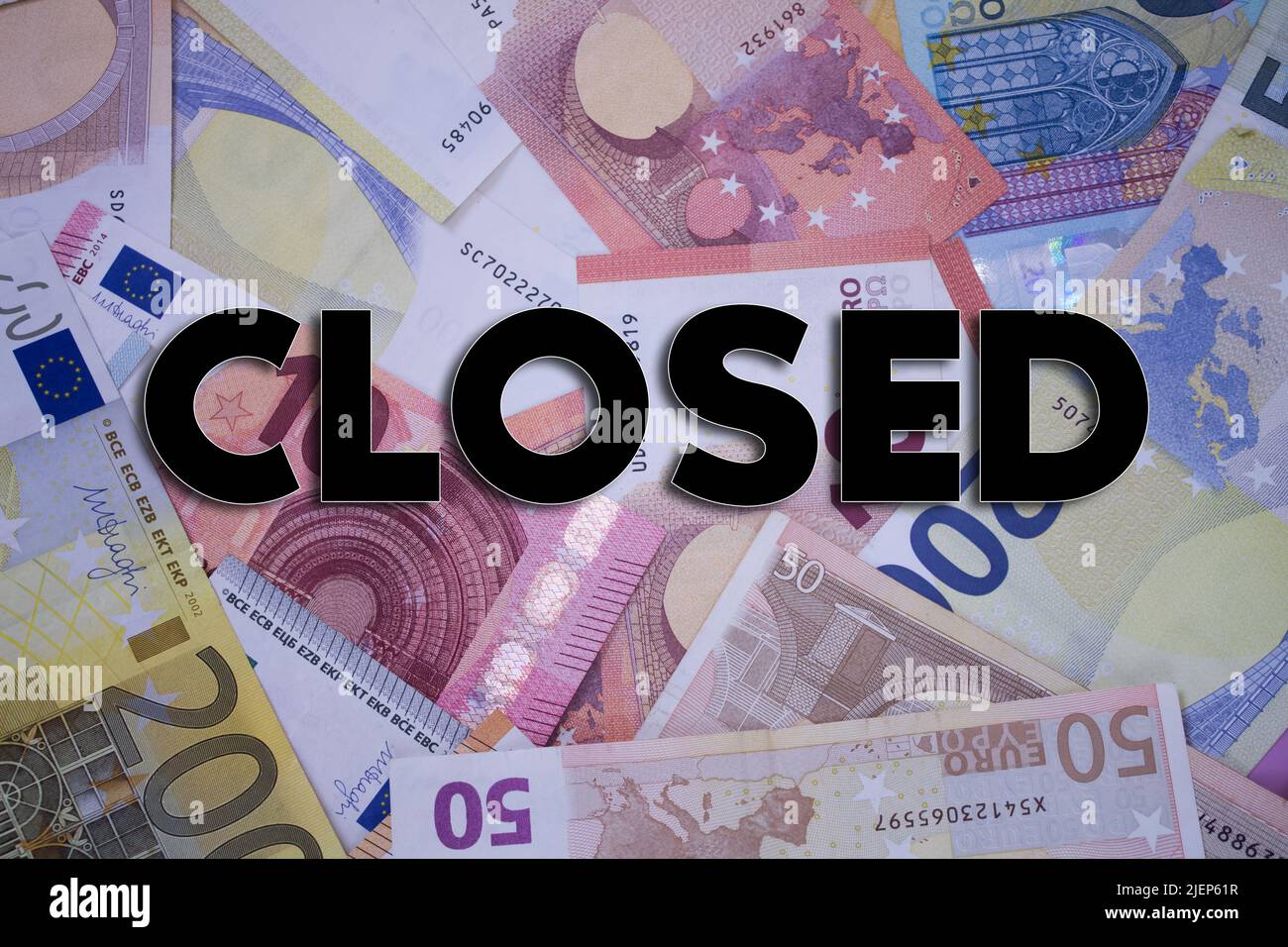 Closed word with money. Paper currency background with different ...