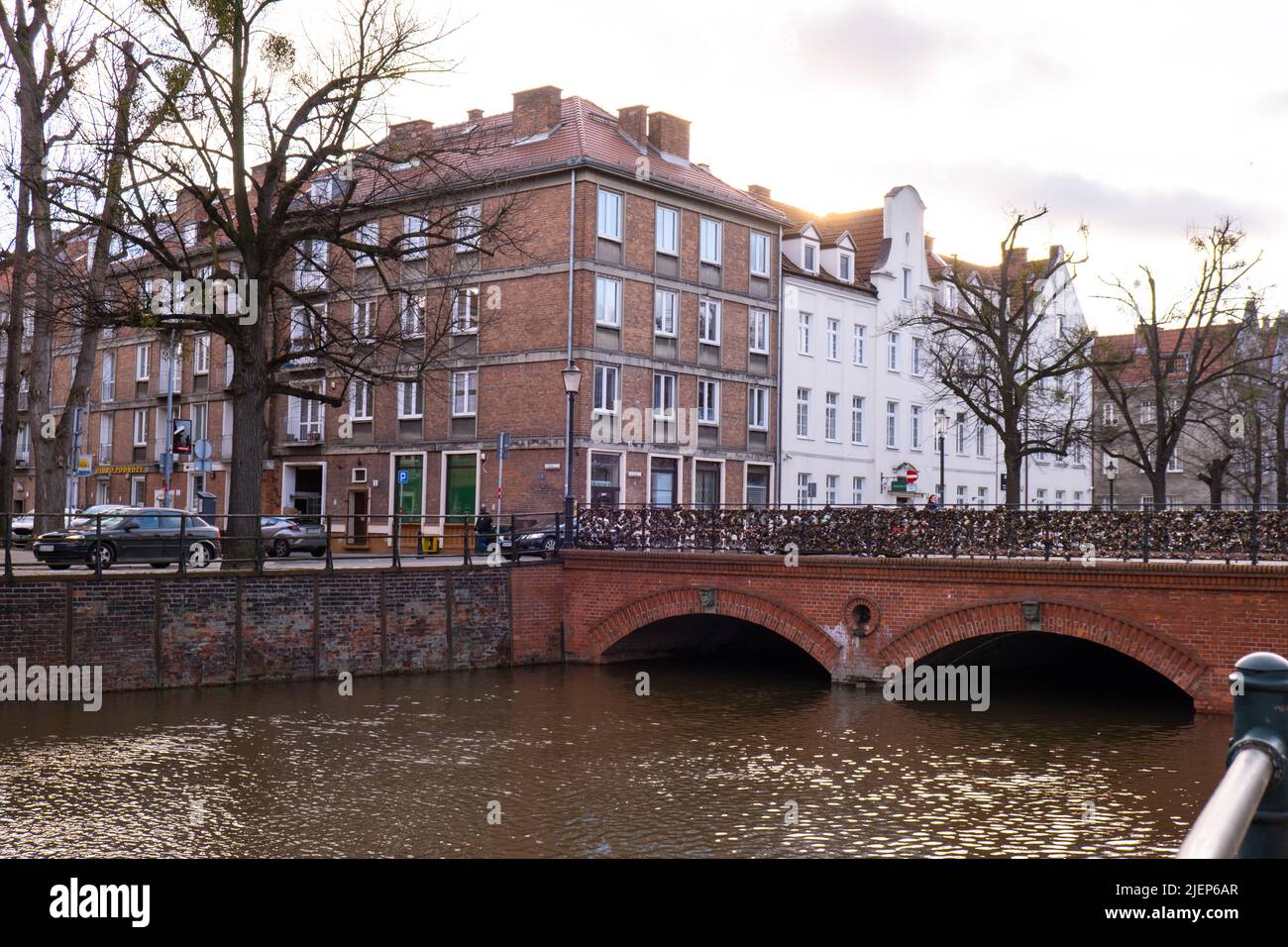 Old town in Gdansk. The riverside on Granary Island reflection in ...