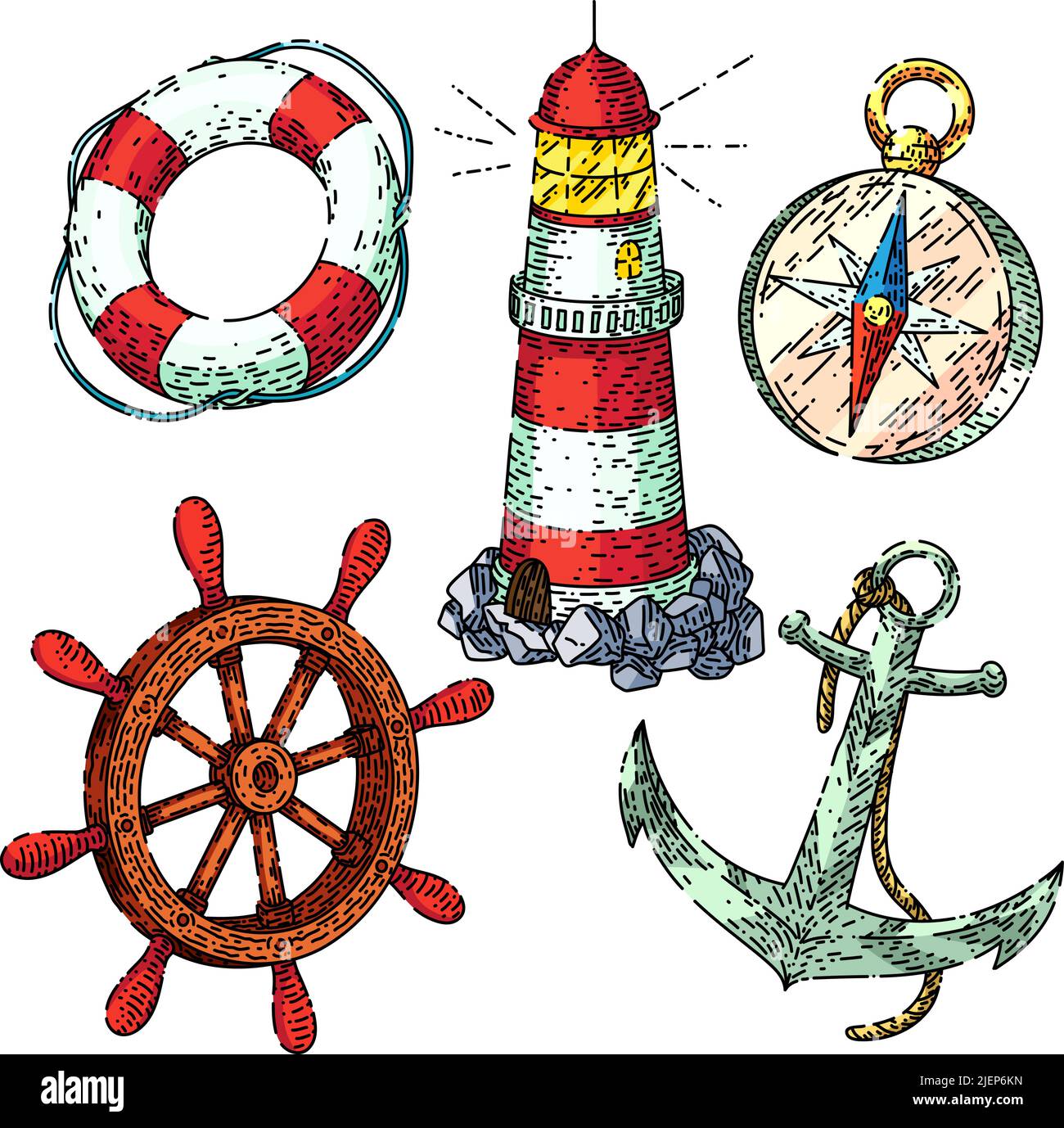 Anchor seaweed shell sea Stock Vector Images - Alamy