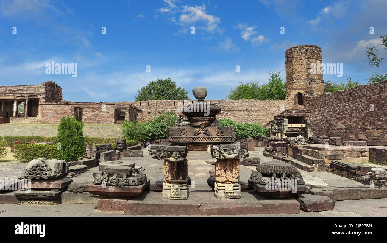 Broken temple domes and pillars of Survaya ki Garhi, Morena, Madhya ...