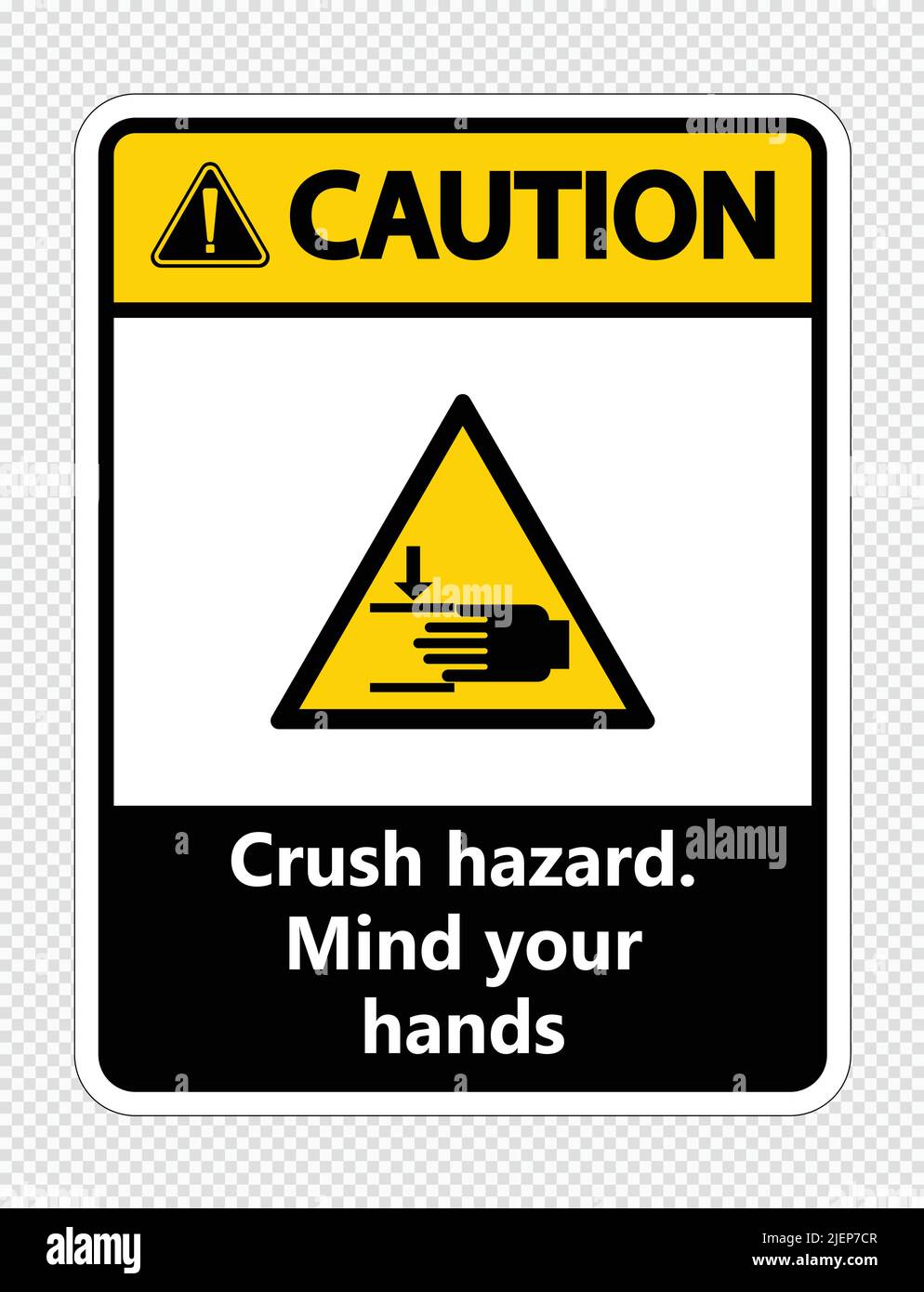 Caution crush hazard.Mind your hands Sign on transparent background ...