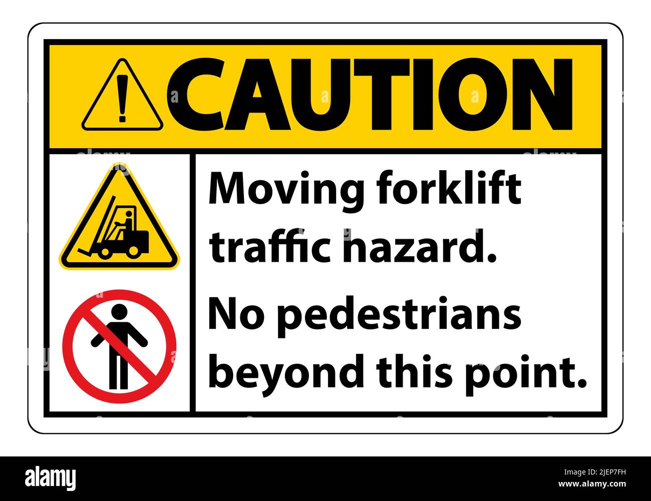 Moving forklift traffic hazard,No pedestrians beyond this point,Symbol ...