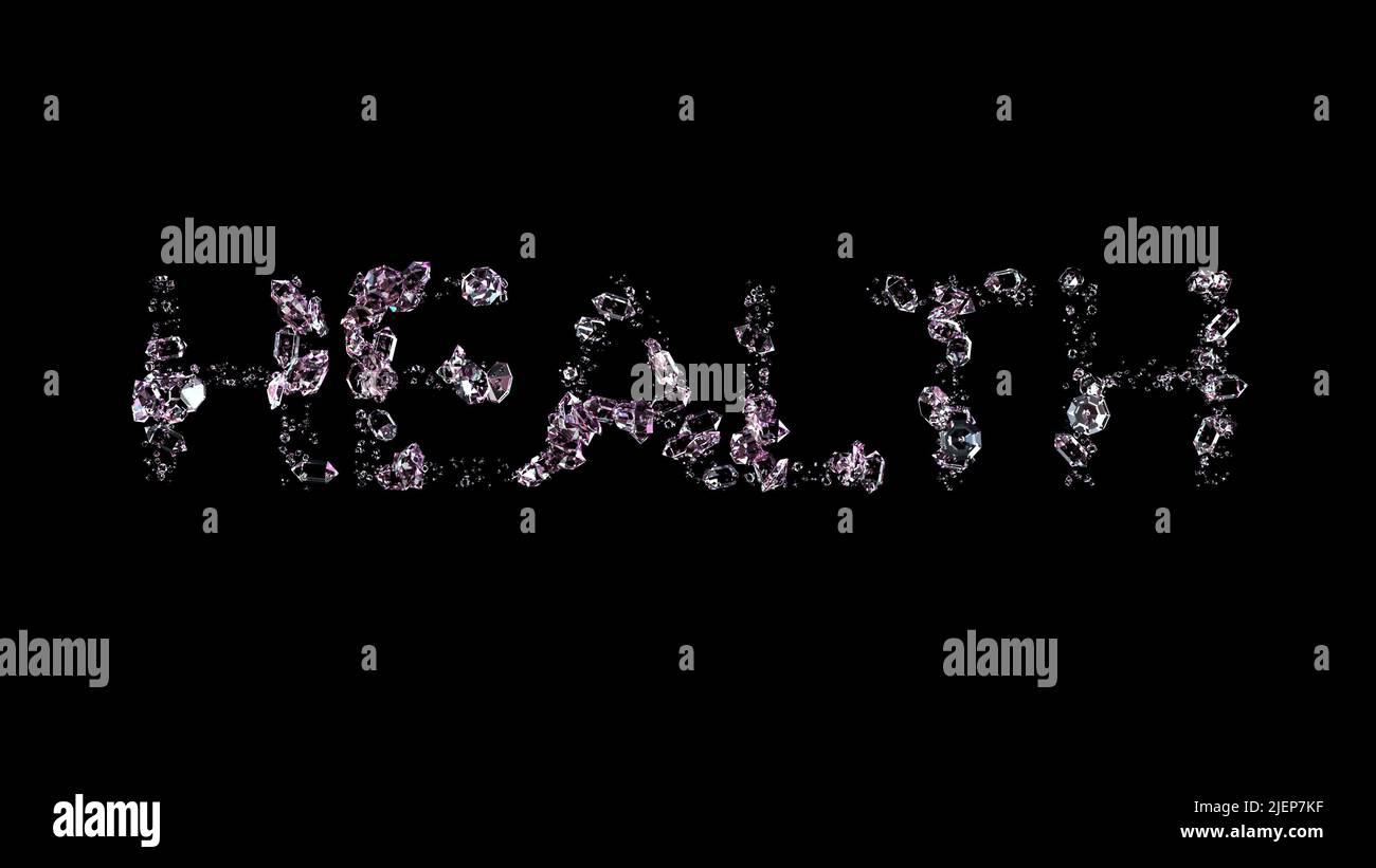 health - text made of diamonds, on black background, isolated - object ...