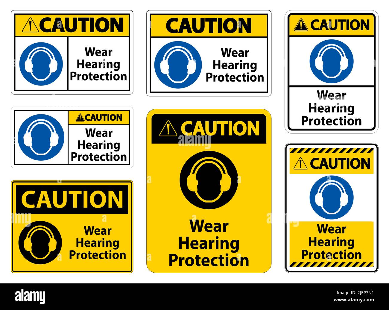 Caution Wear hearing protection sign on white background Stock Vector ...