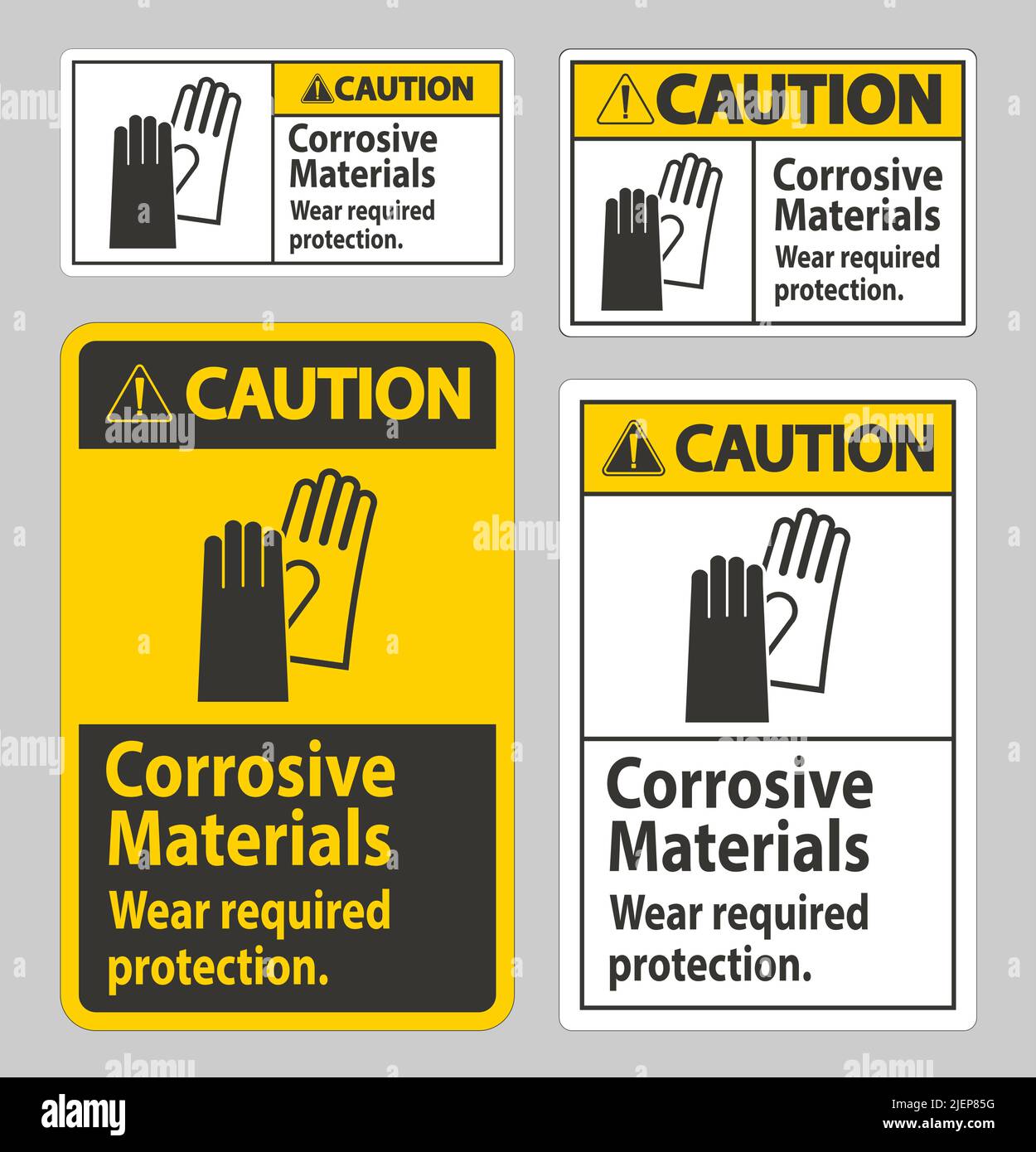 Caution Sign Corrosive Materials, Wear Required Protection Stock Vector ...
