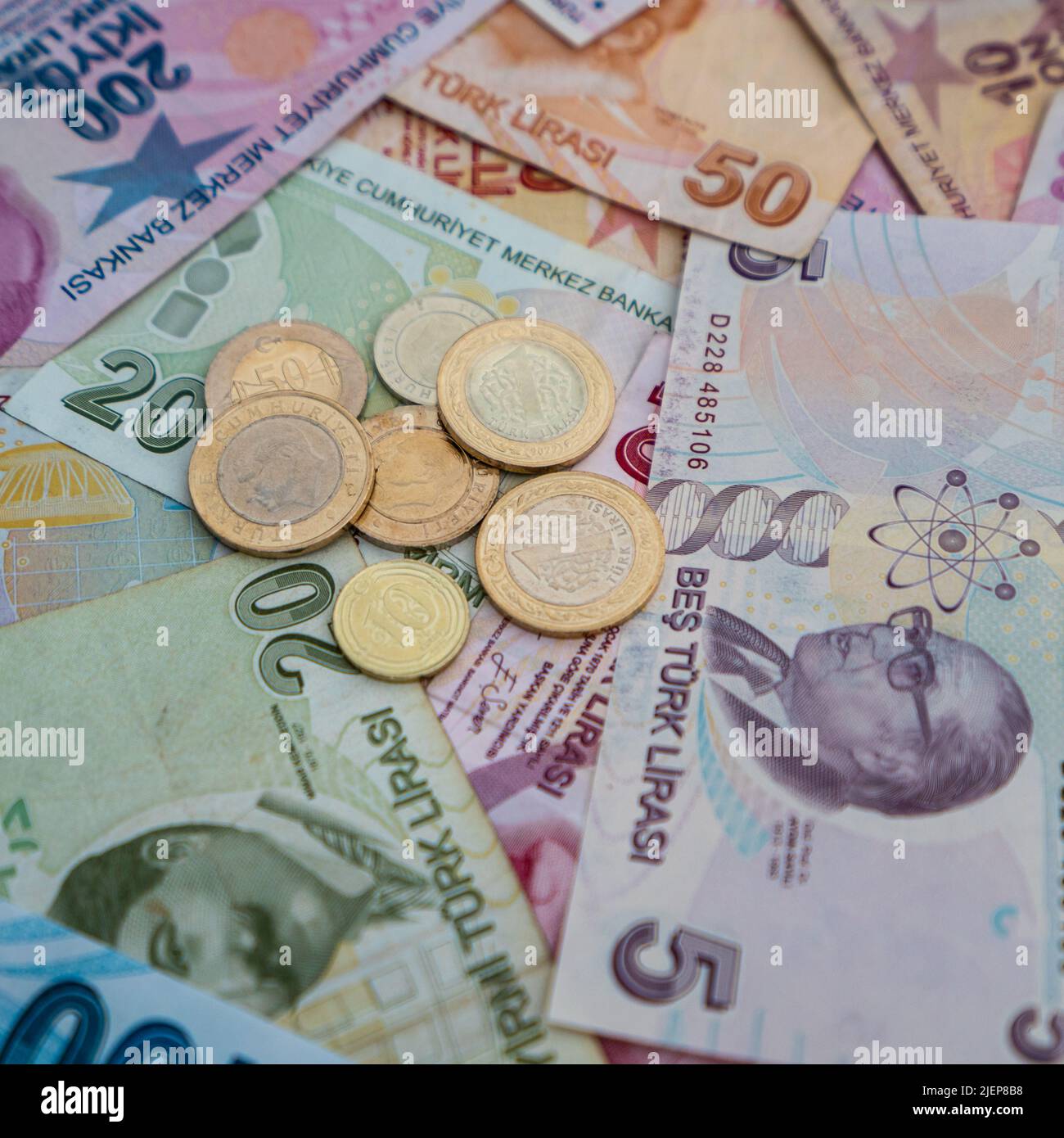 Various Turkish Lira Banknotes And Coins. Turkish Money Stock Photo - Alamy